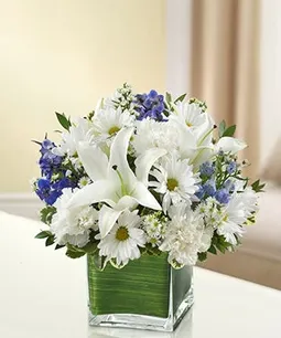 Healing Tears Bouquet: Blue & White Sympathy Bouquet - Veldkamp's ...